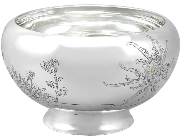 Antique Japanese Silver Serving Bowl For Sale at 1stDibs