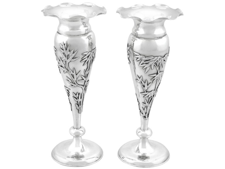 Antique Chinese Export Silver Vases by Wang Hing and Co For Sale at 1stDibs
