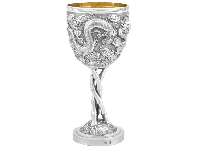 Antique Chinese Export Silver Wine Goblet For Sale at 1stDibs