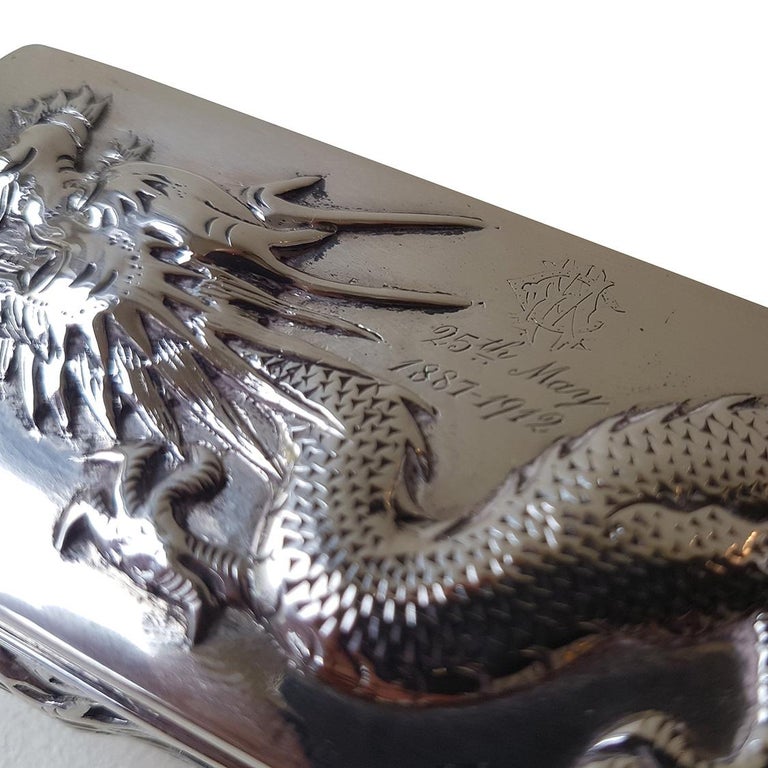 Antique Chinese Export Sterling Silver Dragon Box, 1912 For Sale at 1stDibs