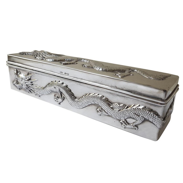 Antique Chinese Export Sterling Silver Dragon Box, 1912 For Sale at 1stDibs