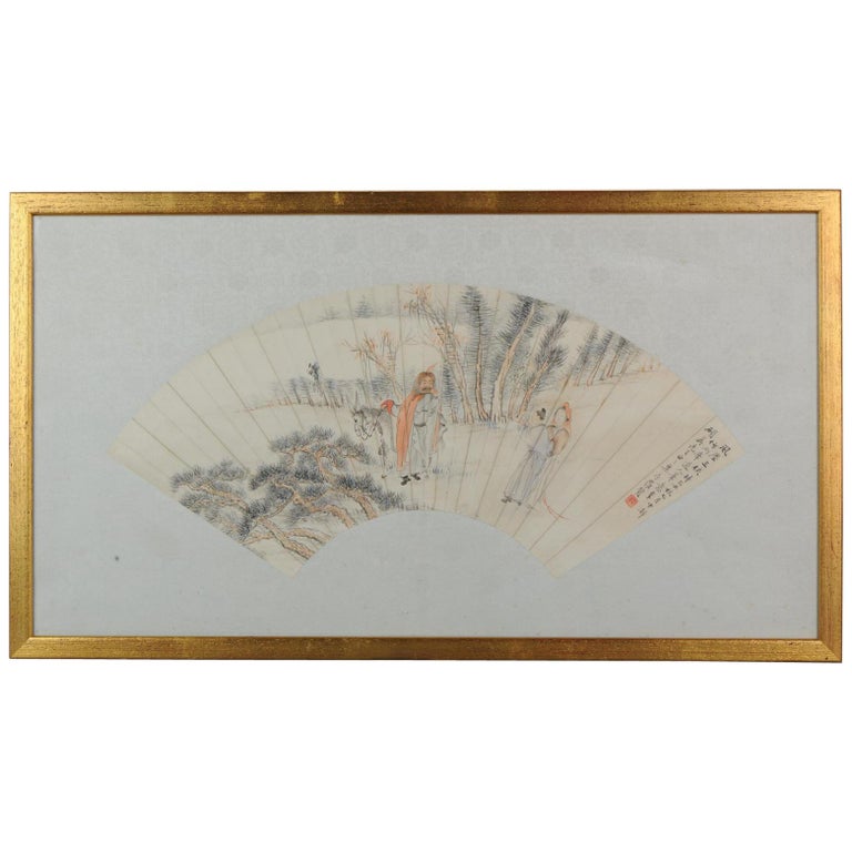 Antique Chinese Fan Painting Luo Xian 羅賢 China Qing or Republic, 19th ...