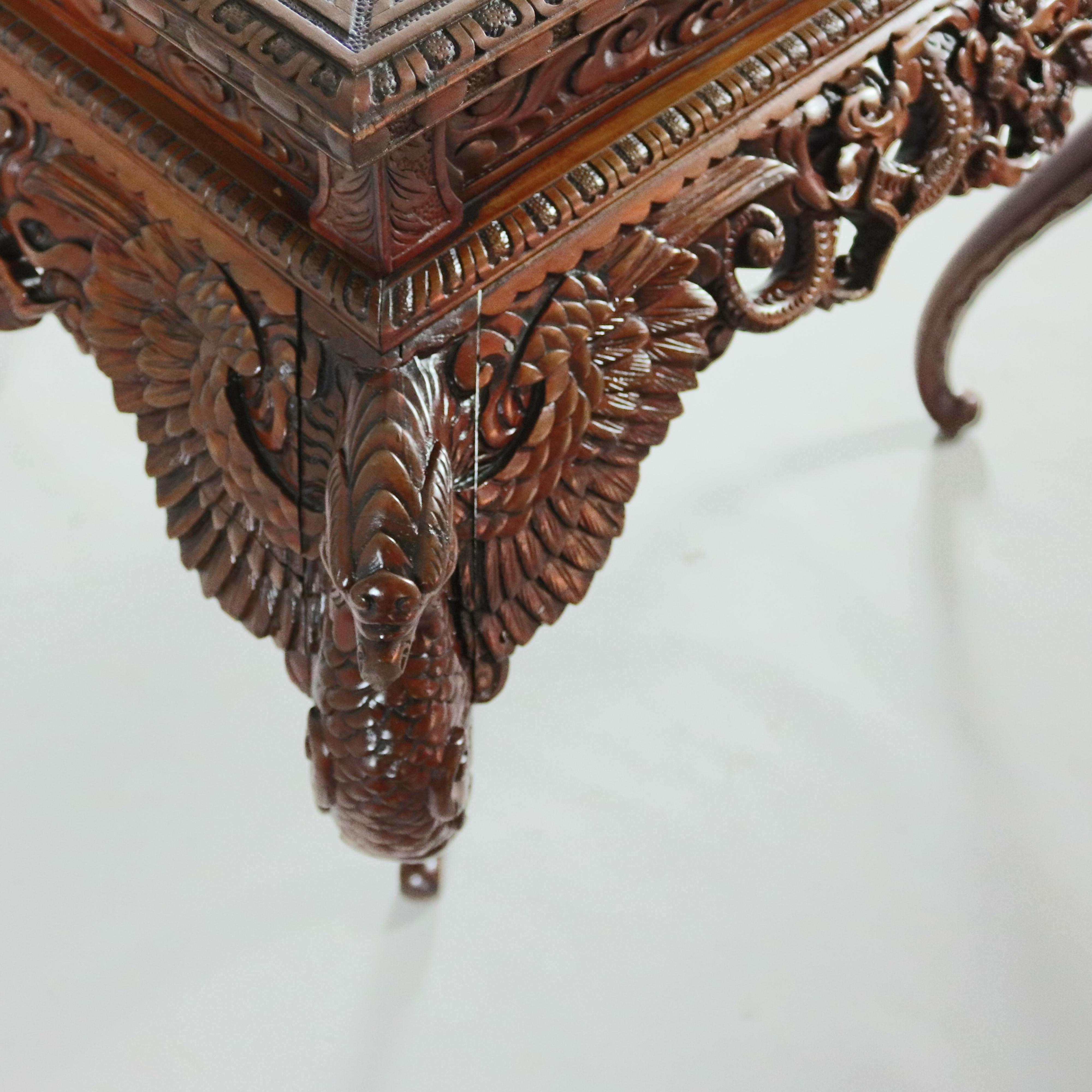 Antique Chinese Figural Carved Hardwood Dragon and Falcon Center Table ...