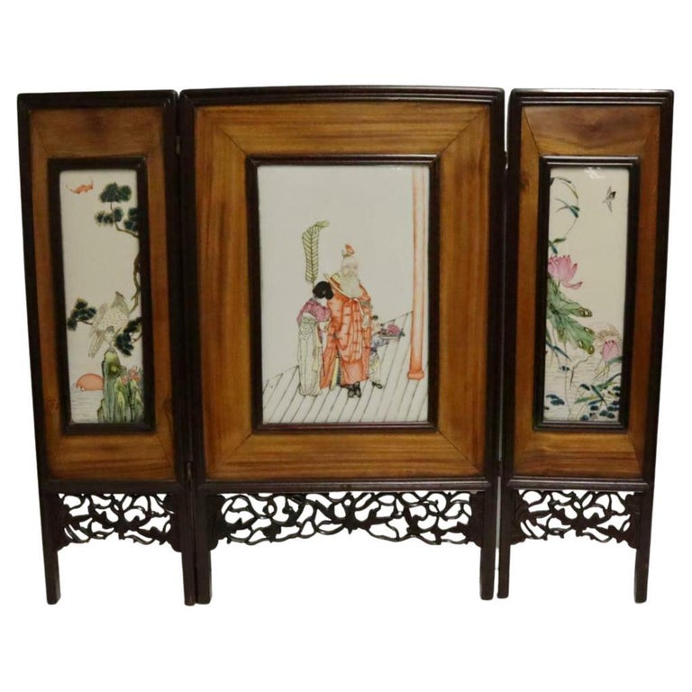 Antique Chinese Folding Enamel Decorated Porcelain Plaques For Sale at ...