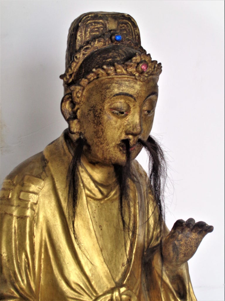 Antique Chinese Gilded Ancestral Scholar Figure, circa 1800 at 1stDibs