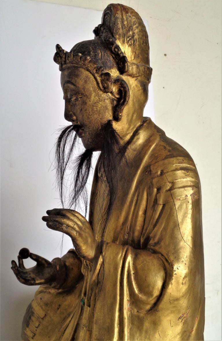 Antique Chinese Gilded Ancestral Scholar Figure, circa 1800 at 1stDibs