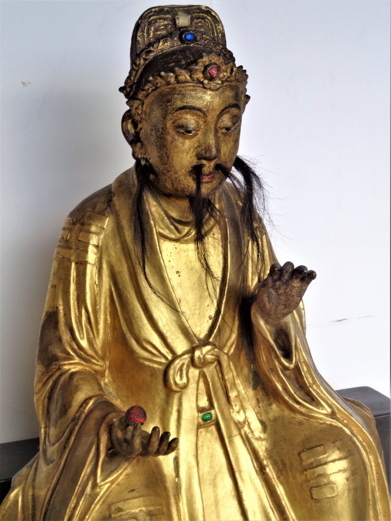 Antique Chinese Gilded Ancestral Scholar Figure, circa 1800 at 1stDibs