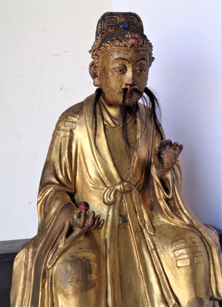 Antique Chinese Gilded Ancestral Scholar Figure, circa 1800 at 1stDibs