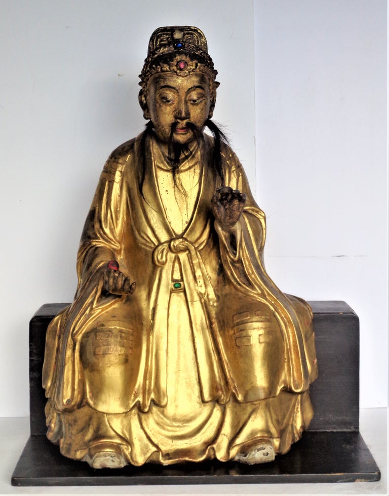 Antique Chinese Gilded Ancestral Scholar Figure, circa 1800 at 1stDibs