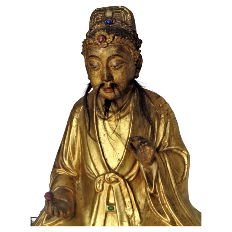 Antique Chinese Gilded Ancestral Scholar Figure, circa 1800 at 1stDibs