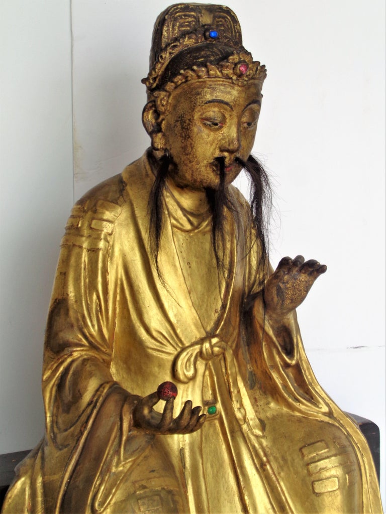 Antique Chinese Gilded Ancestral Scholar Figure, circa 1800 at 1stDibs