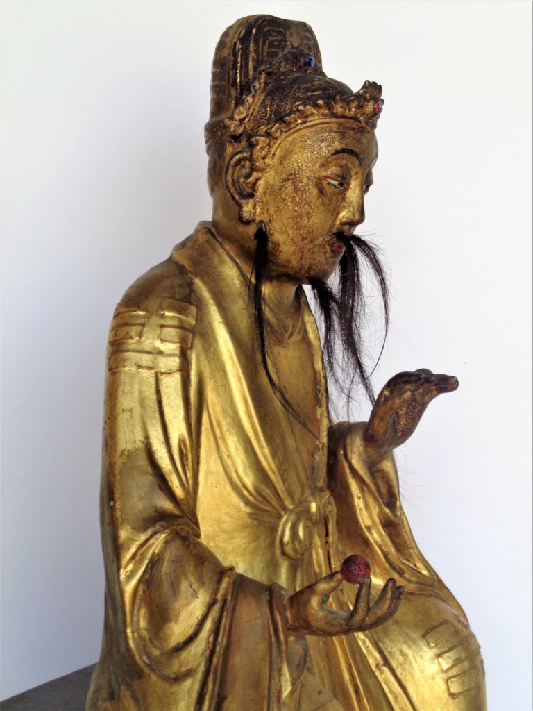 Antique Chinese Gilded Ancestral Scholar Figure, circa 1800 at 1stDibs