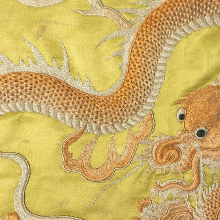 Antique Chinese Gold Silk Dragon Embroidery Panel, 19th Century For ...