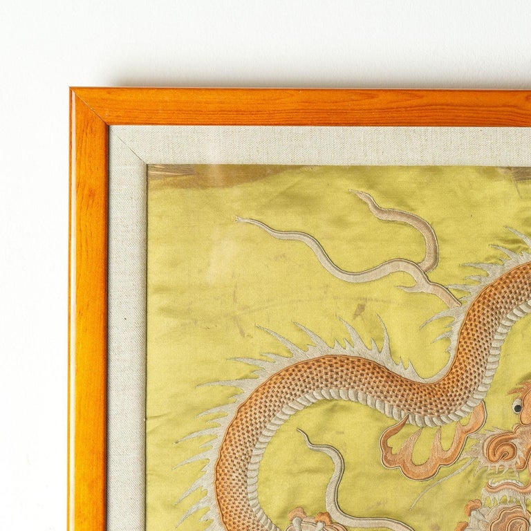 Antique Chinese Gold Silk Dragon Embroidery Panel, 19th Century For ...