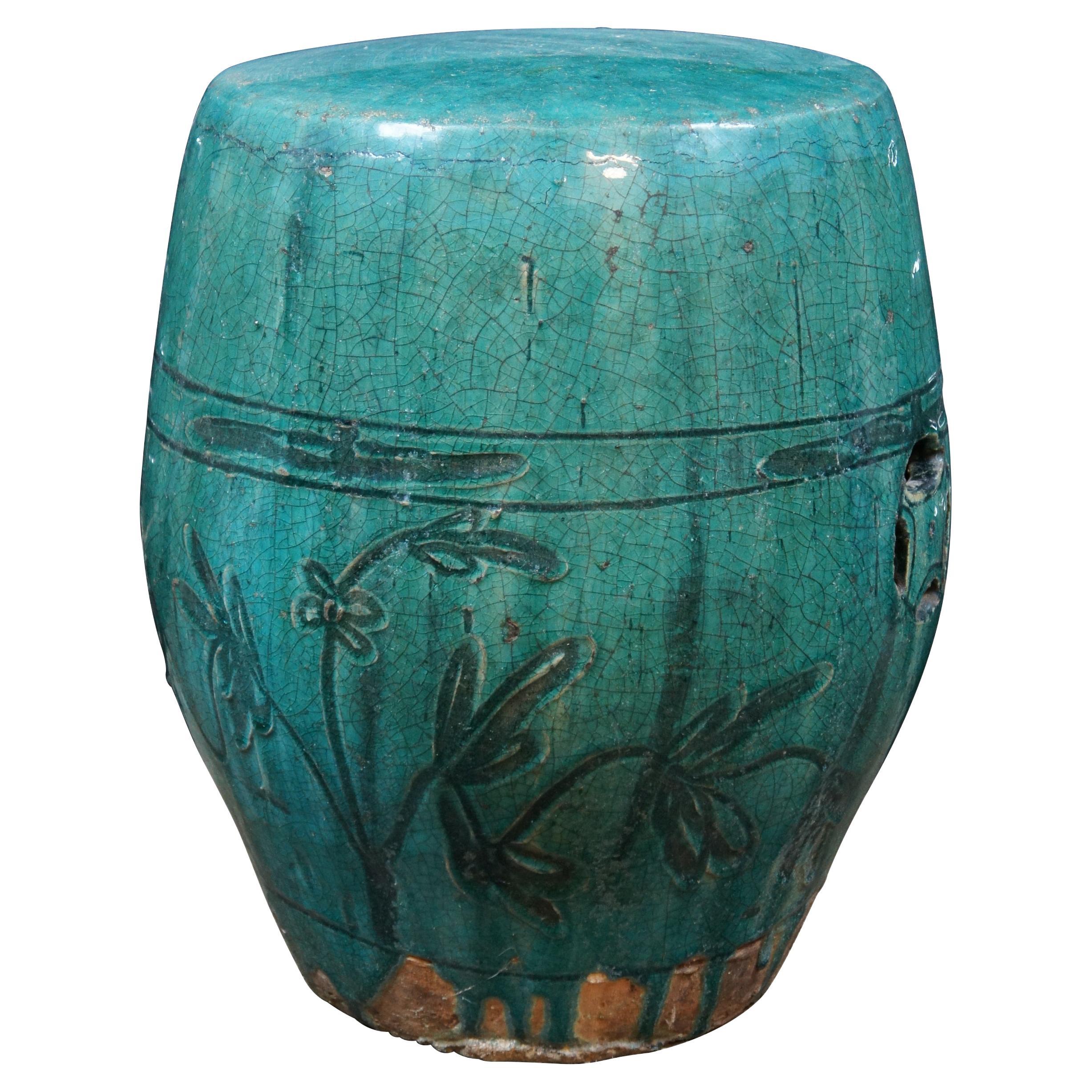 Antique Chinese Green Turquoise Teal Glazed Garden Stool Pedestal Table ...