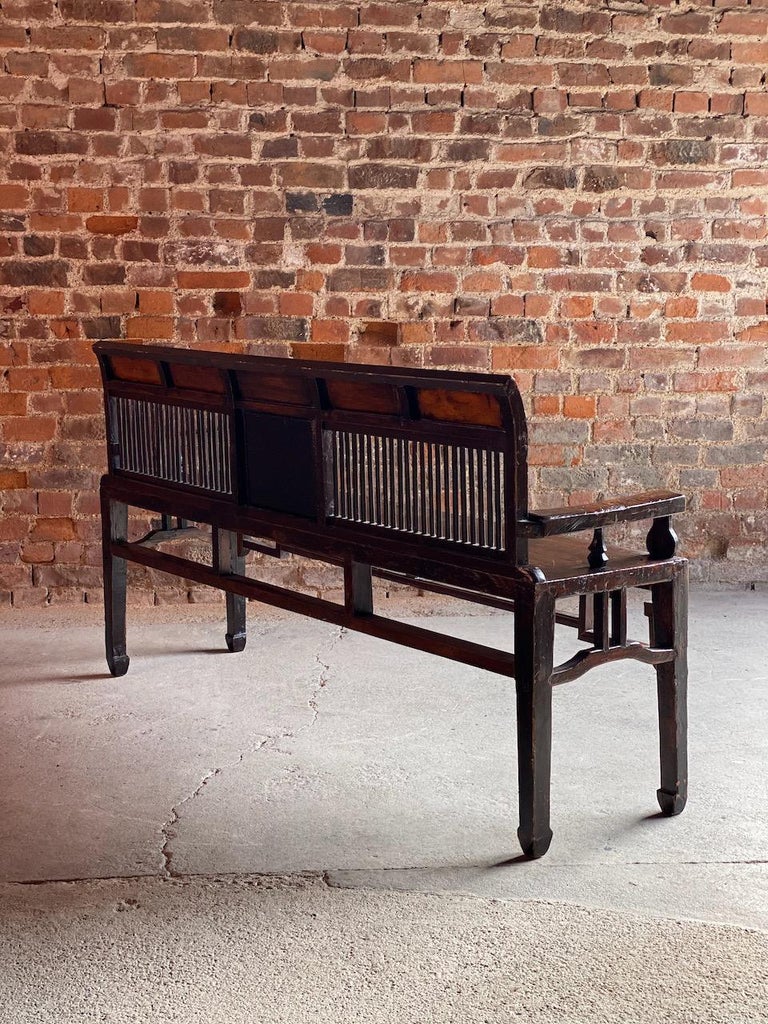 Antique Chinese Hall Seat Bench Heavily Carved Qing Dynasty, 19th ...