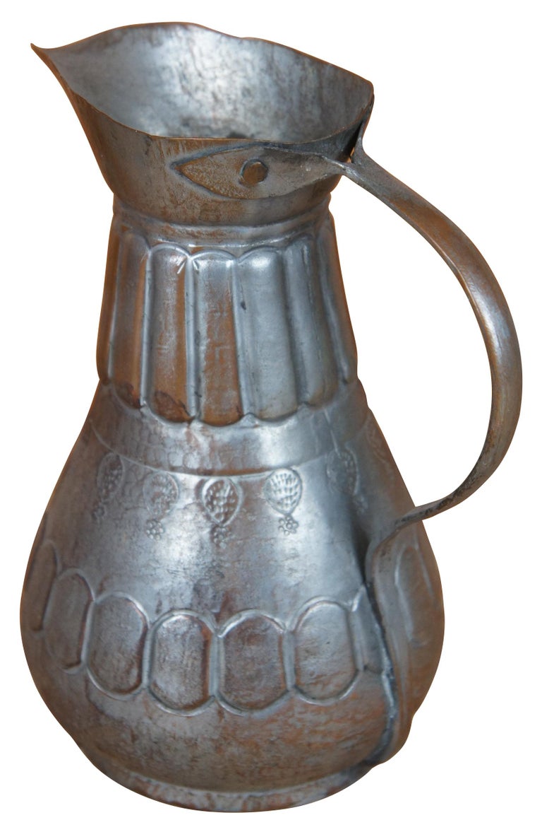 Antique Chinese Hammered Embossed Copper Water Can Pitcher Ewer Jug For ...