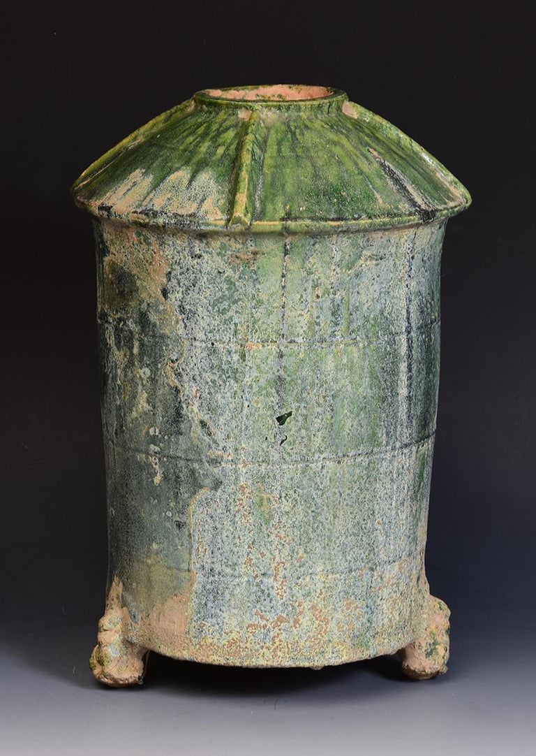 Antique Chinese Han Dynasty Green Glazed Pottery Granary Jar with ...