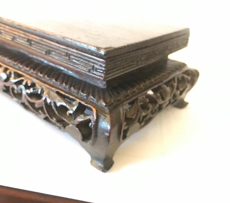 Antique Chinese Hand Carved Wood Decorative Stand For Sale at 1stDibs