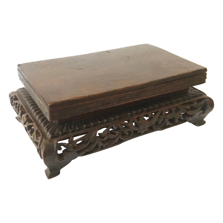 Antique Chinese Hand Carved Wood Decorative Stand For Sale at 1stDibs