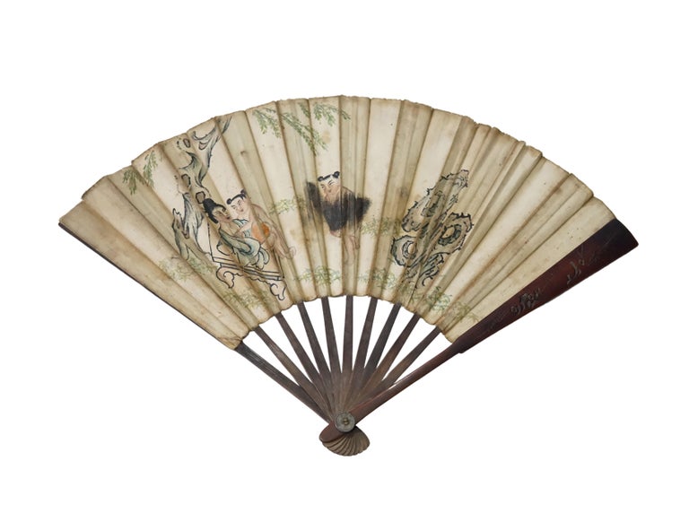 Antique Chinese Hand Painted Fan with Calligraphy, c. 1900 For Sale at ...