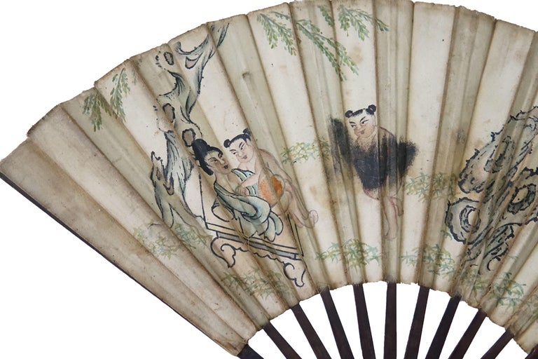 Antique Chinese Hand Painted Fan with Calligraphy, c. 1900 For Sale at ...