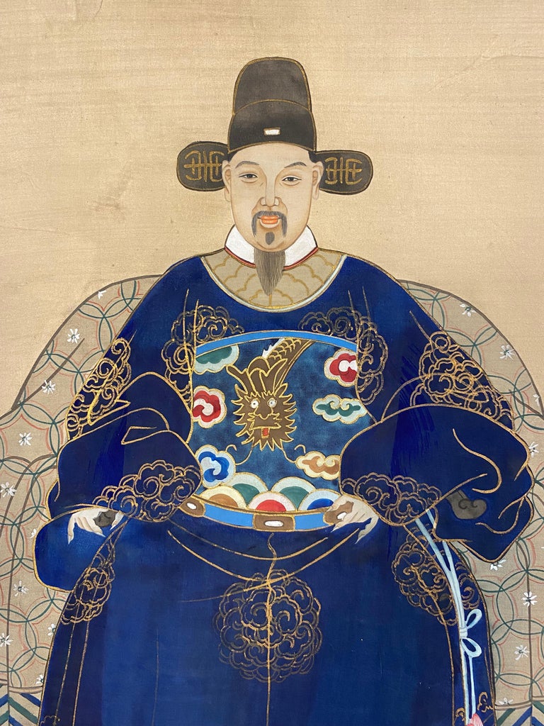 Antique Chinese Imperial Emperor Ancestral Painting on Silk For Sale at ...