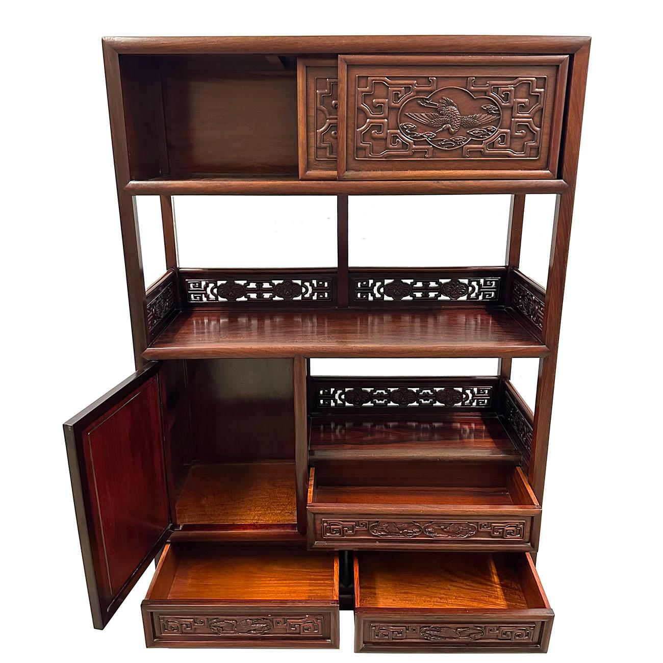 Antique Chinese Intricate Carved Hardwood Curio Cabinet, Display For ...