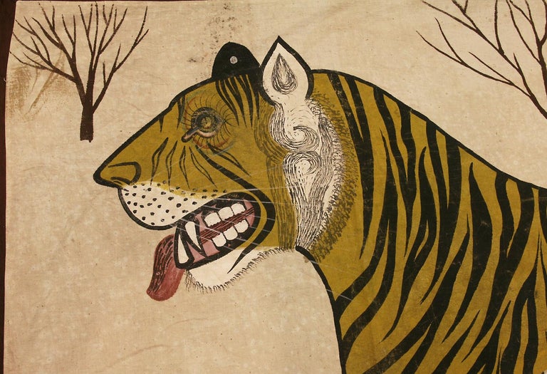 Antique Chinese Ivory Silk Tiger Textile, ca. 1900 For Sale at 1stDibs