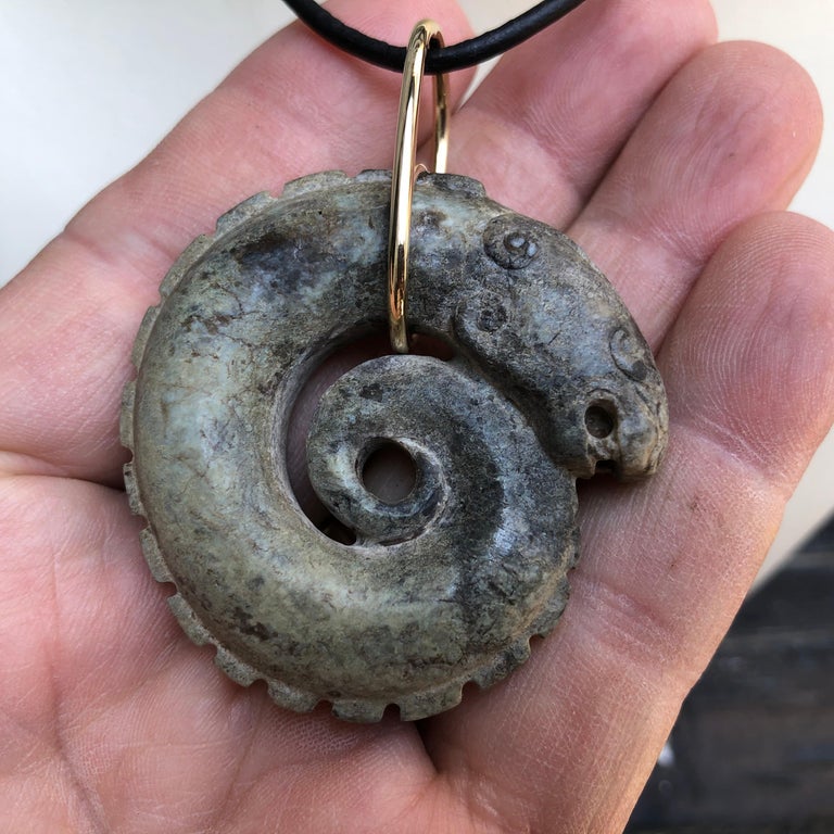 Chinese Jade "Coiled Dragon" 18-Karat Gold Amulet Necklace For Sale at ...