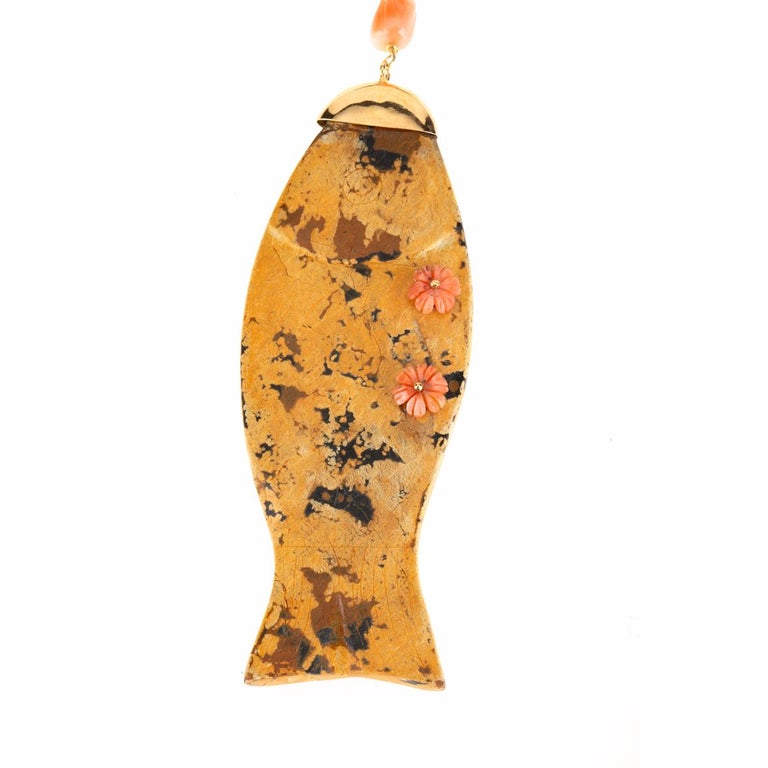Antique Chinese Jasper Coral Turquoise 18 Karat Gold Pendant at 1stDibs