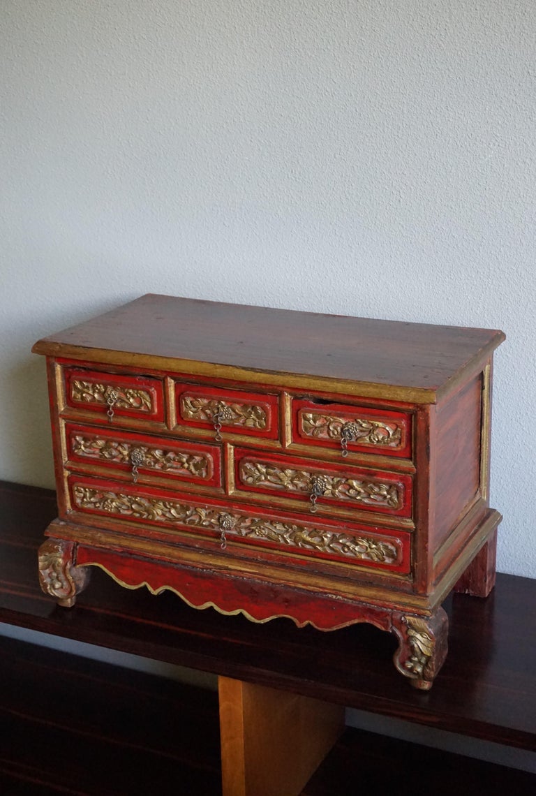 Chinese Jewelry Box with Drawers with Hand Carved Bird and Dragon ...