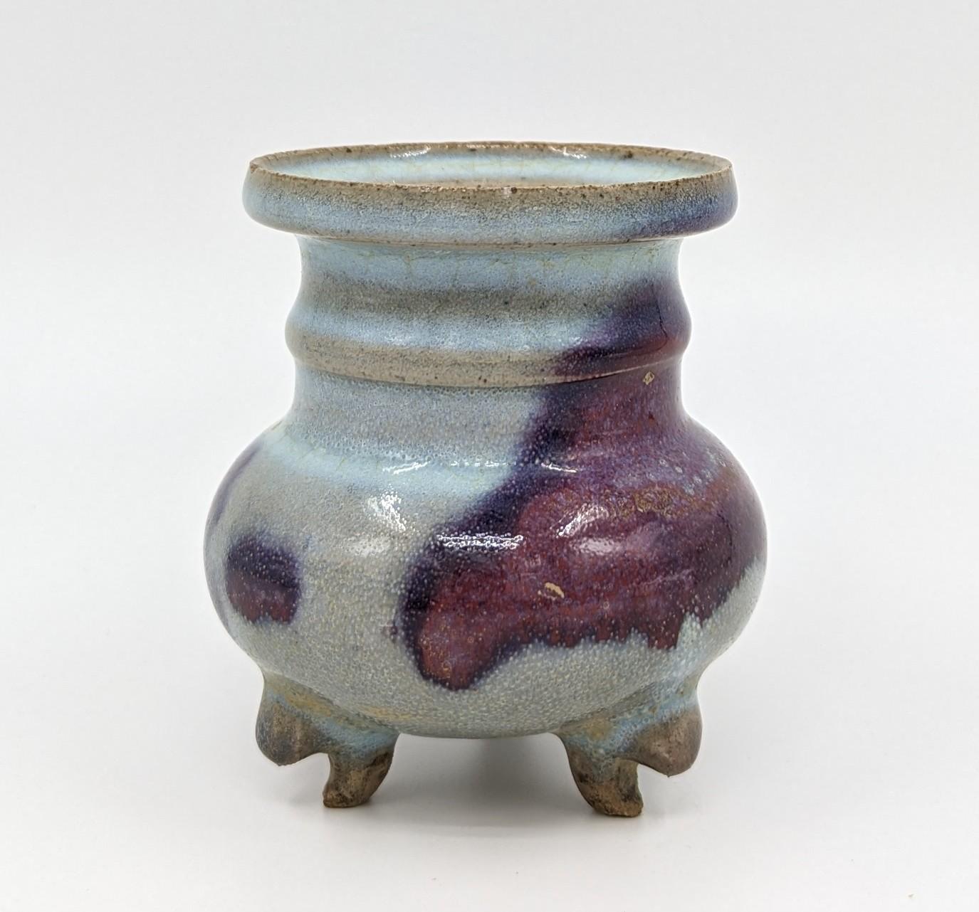Antique Chinese Jun Ware Porcelain Tripod Censer Light Blue Crackle ...