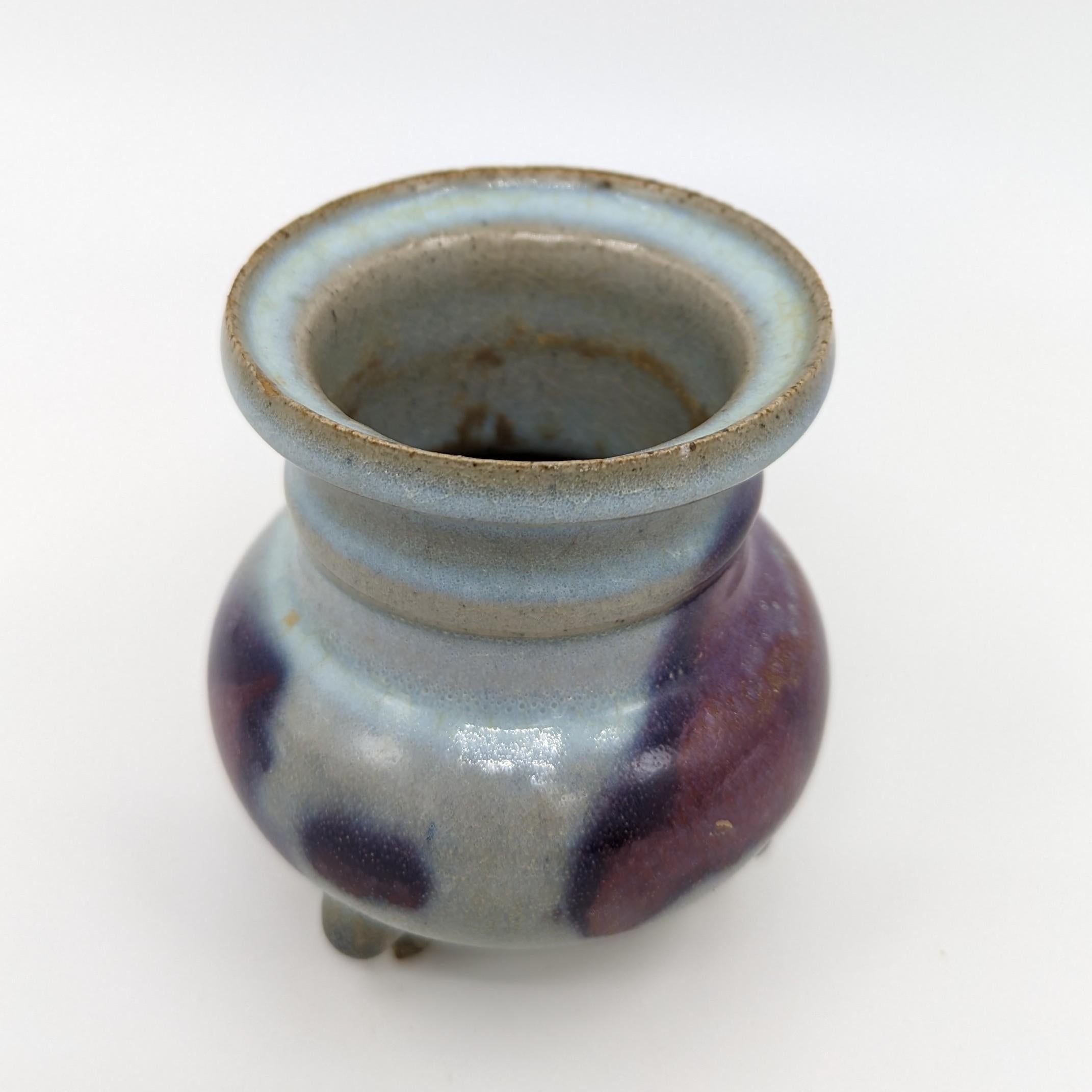 Antique Chinese Jun Ware Porcelain Tripod Censer Light Blue Crackle ...