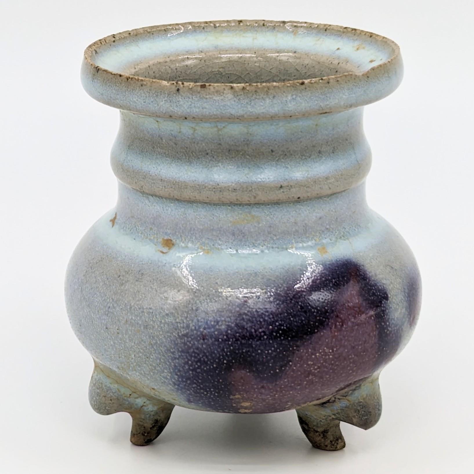Antique Chinese Jun Ware Porcelain Tripod Censer Light Blue Crackle ...