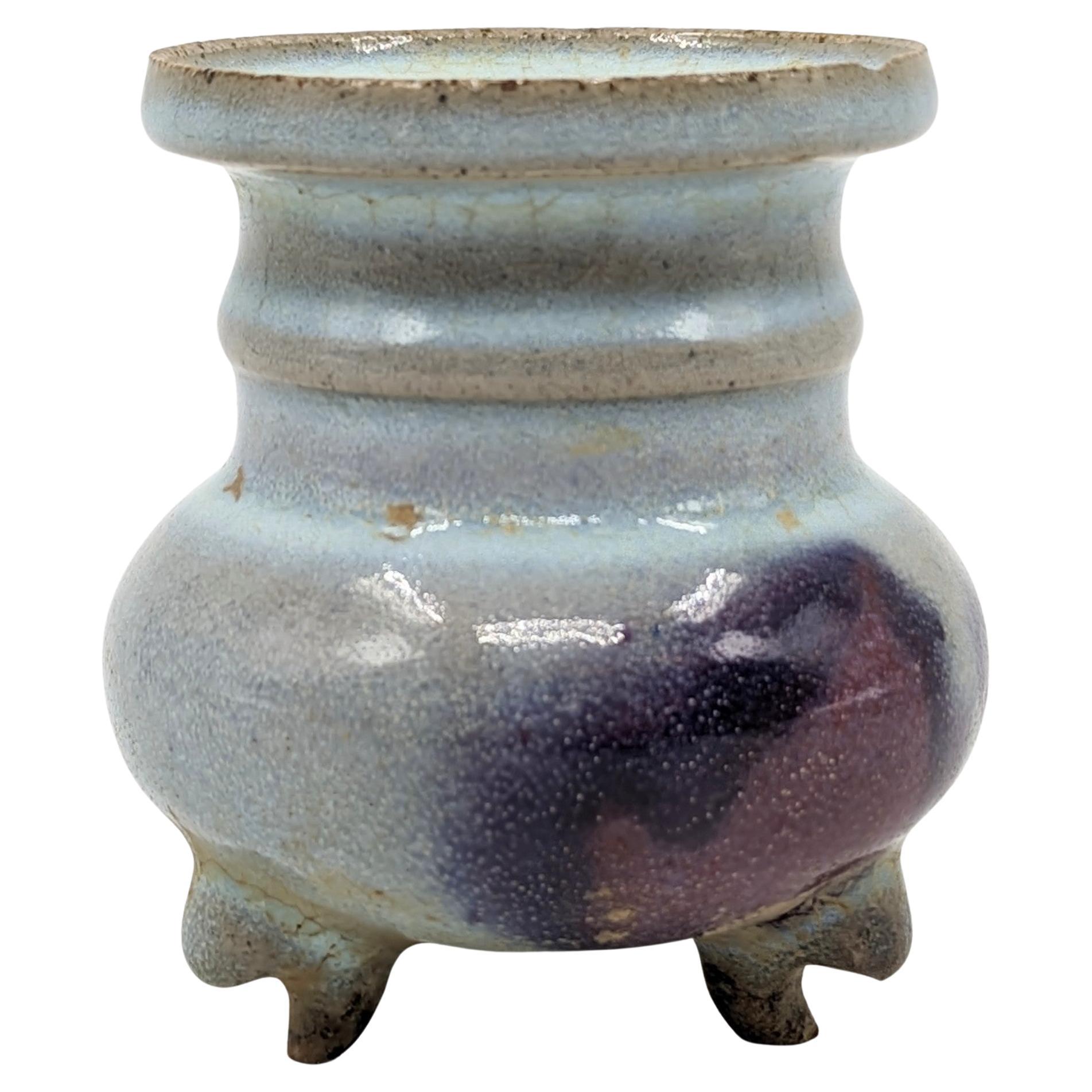 Antique Chinese Jun Ware Porcelain Tripod Censer Light Blue Crackle ...