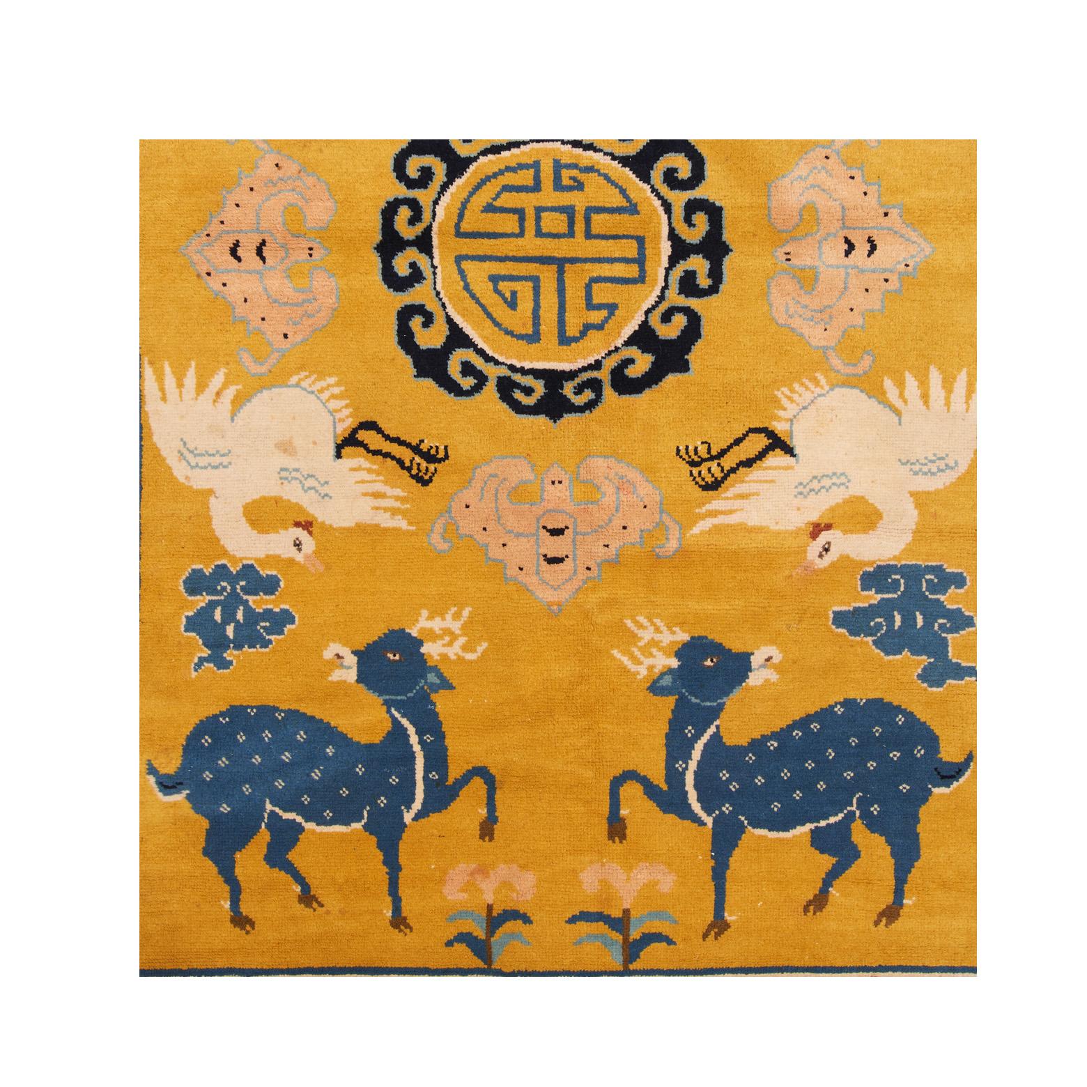 Antique Chinese Kansu Pictorial Rug With Deer, Birds, and Bats For Sale ...