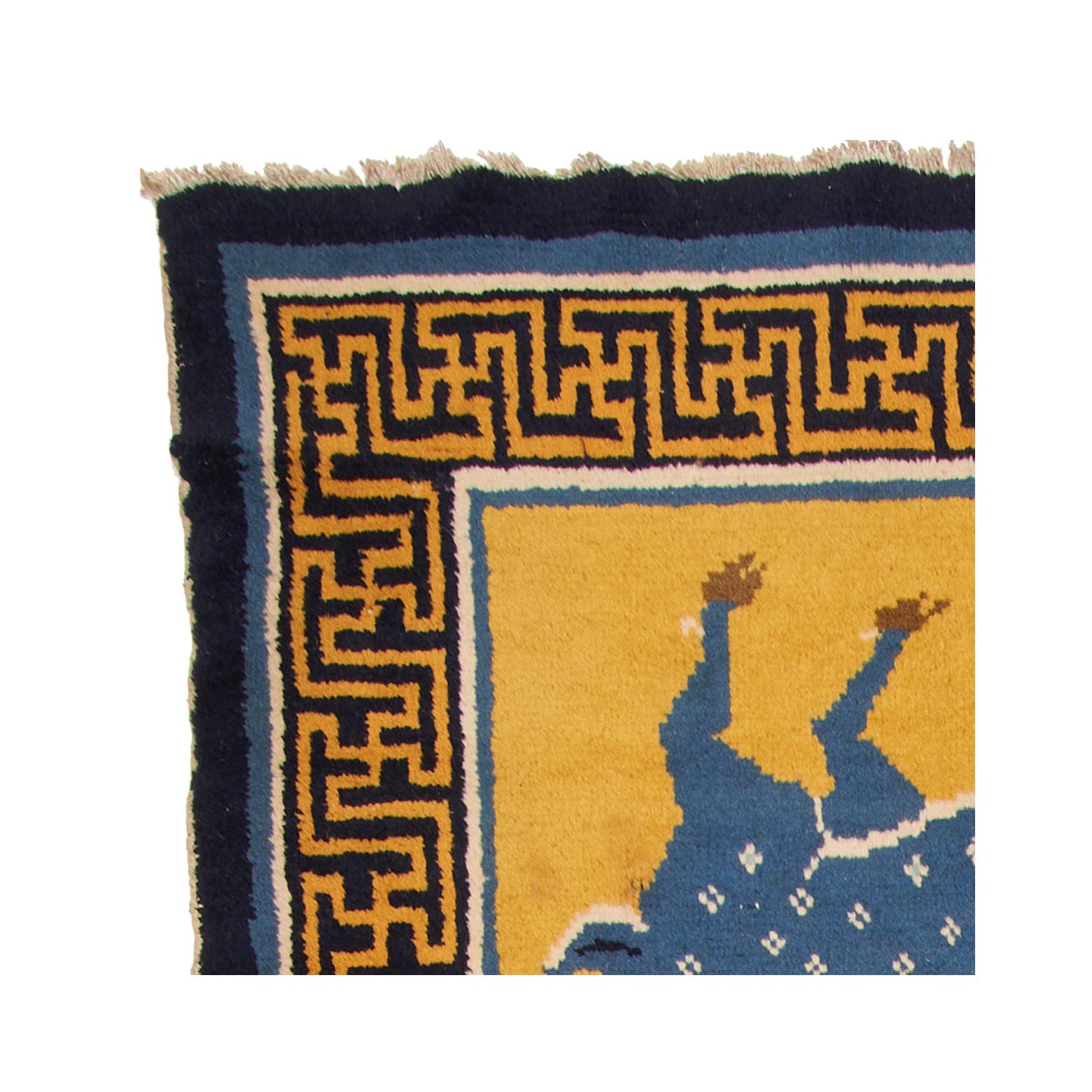 Antique Chinese Kansu Pictorial Rug With Deer, Birds, and Bats For Sale ...