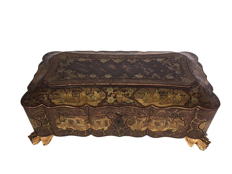 Antique Chinese Lacquer Game Set, 9 Pieces For Sale at 1stDibs