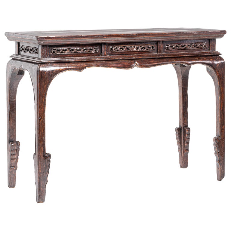 Antique Chinese Lacquer Incense Table with a Carved Waist and Foliage ...
