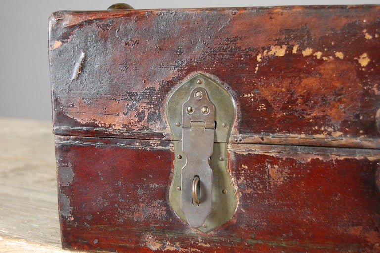Antique Chinese Lacquered Wood Suitcase Bronze Mounts at 1stDibs