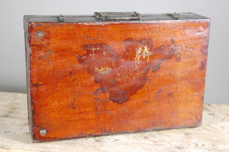 Antique Chinese Lacquered Wood Suitcase Bronze Mounts at 1stDibs