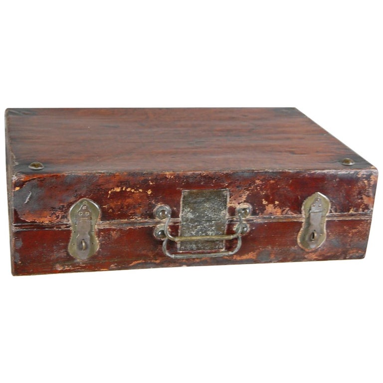 Antique Chinese Lacquered Wood Suitcase Bronze Mounts at 1stDibs