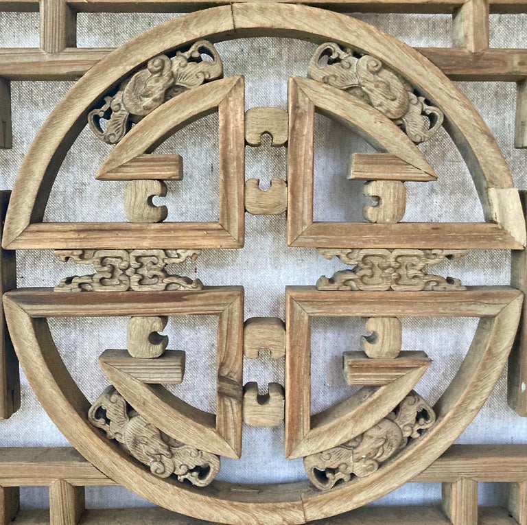 Antique Chinese Lattice + Carved Wood Panel at 1stDibs