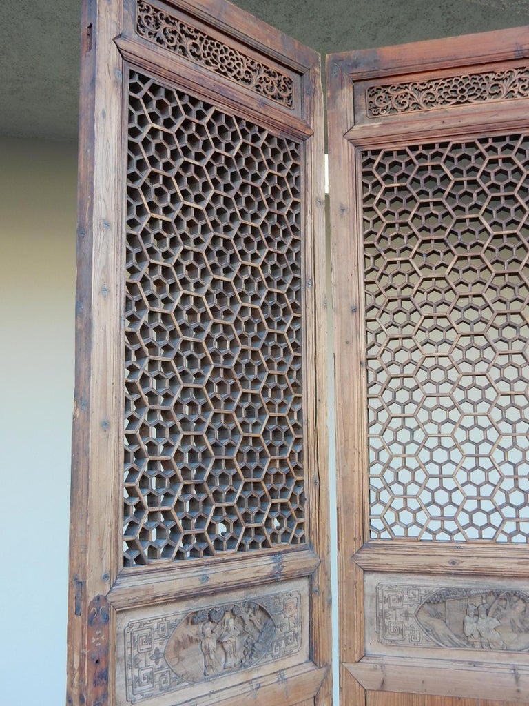 Antique Chinese Lattice Entry Doors, Room Divider Screen at 1stDibs