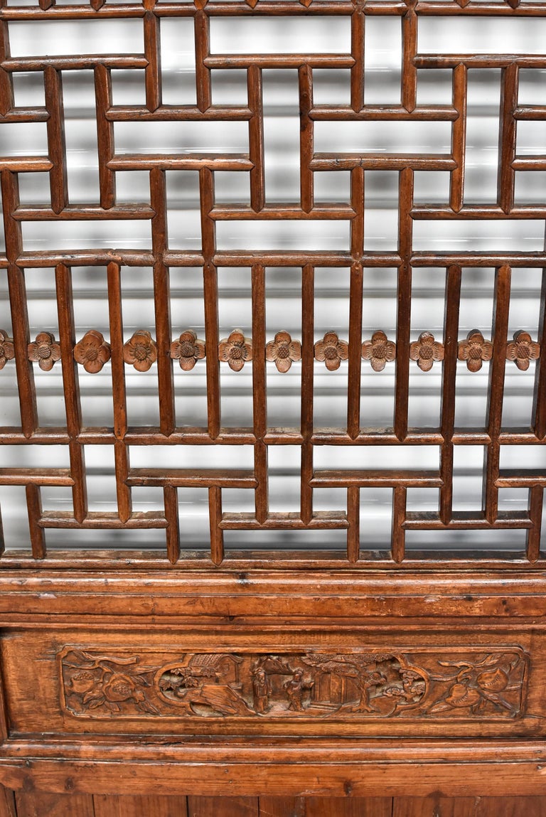 Antique Chinese Lattice Screen with Carved Plum Blossom and Dragon at ...