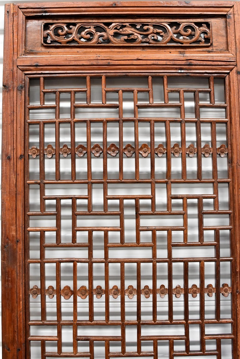Antique Chinese Lattice Screen with Carved Plum Blossom and Dragon at ...