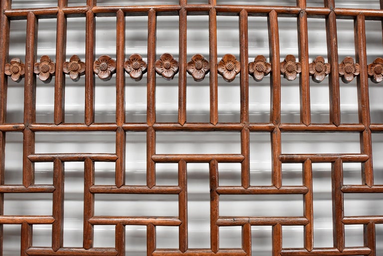 Antique Chinese Lattice Screen with Carved Plum Blossom and Dragon at ...