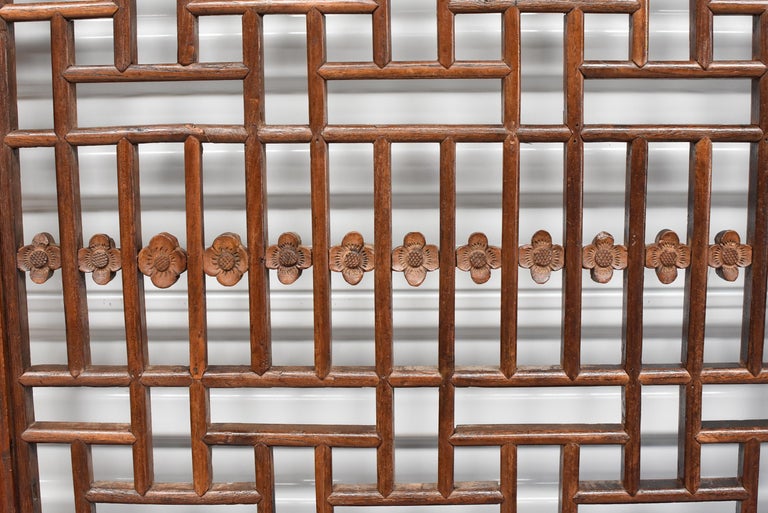 Antique Chinese Lattice Screen with Carved Plum Blossom and Dragon at ...