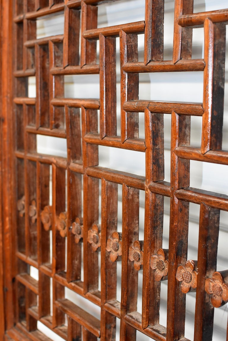 Antique Chinese Lattice Screen with Carved Plum Blossom and Dragon at ...